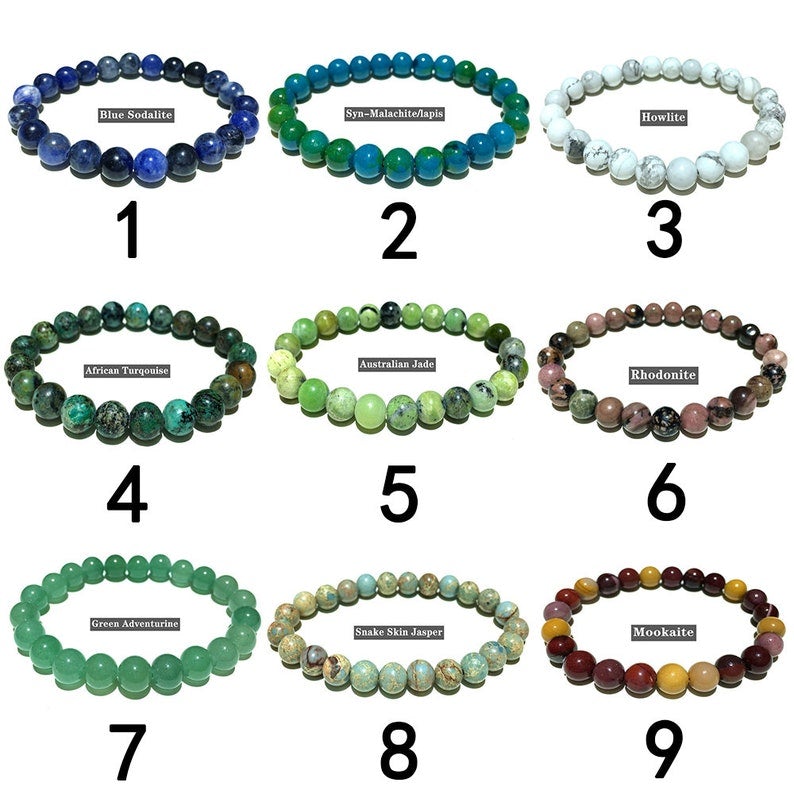 Natural Gemstone Beads Bracelet, Handmade Men Women Stretchy Bracelet ...